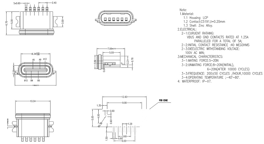 Mid mount USB Type-C 6P IPX7 Waterproof Connector manufacturer ...