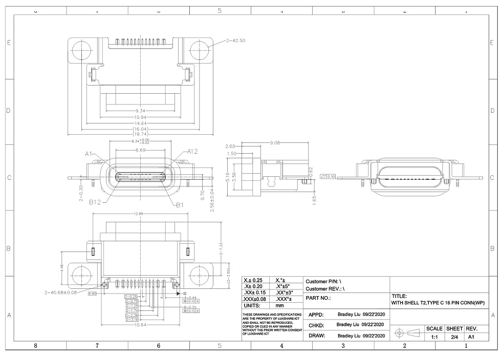 Mid mount USB Type-C 16P IPX7 Waterproof Connector manufacturer ...