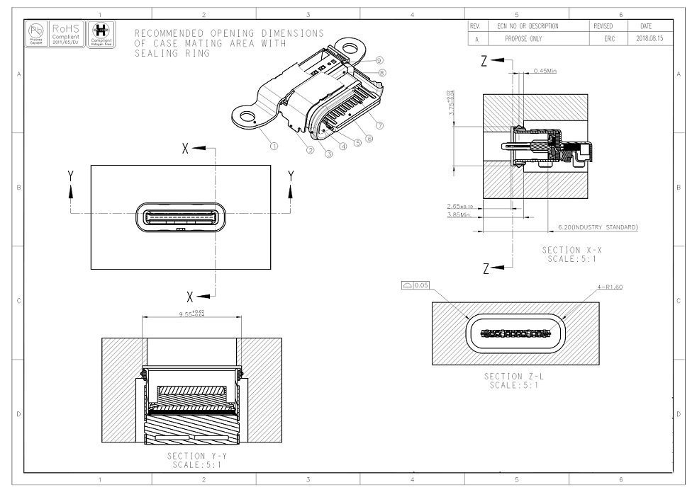 SMT USB Type-C 24P IPX7 Waterproof Connector manufacturer & supplier ...